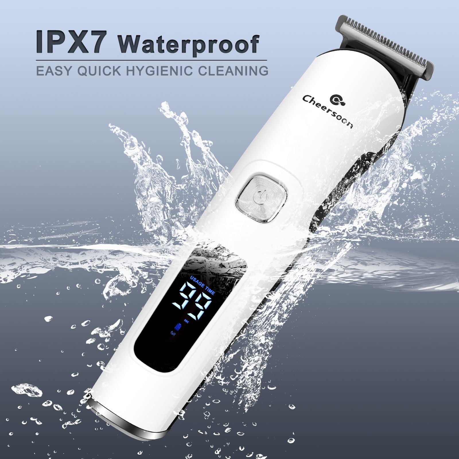 Beard Trimmer for Men, Nose Hair & Ear Trimmer, Cheersoon Electric Cordless Hair Clippers for Men, LED Display, IPX7 Waterproof Mens Grooming Kit