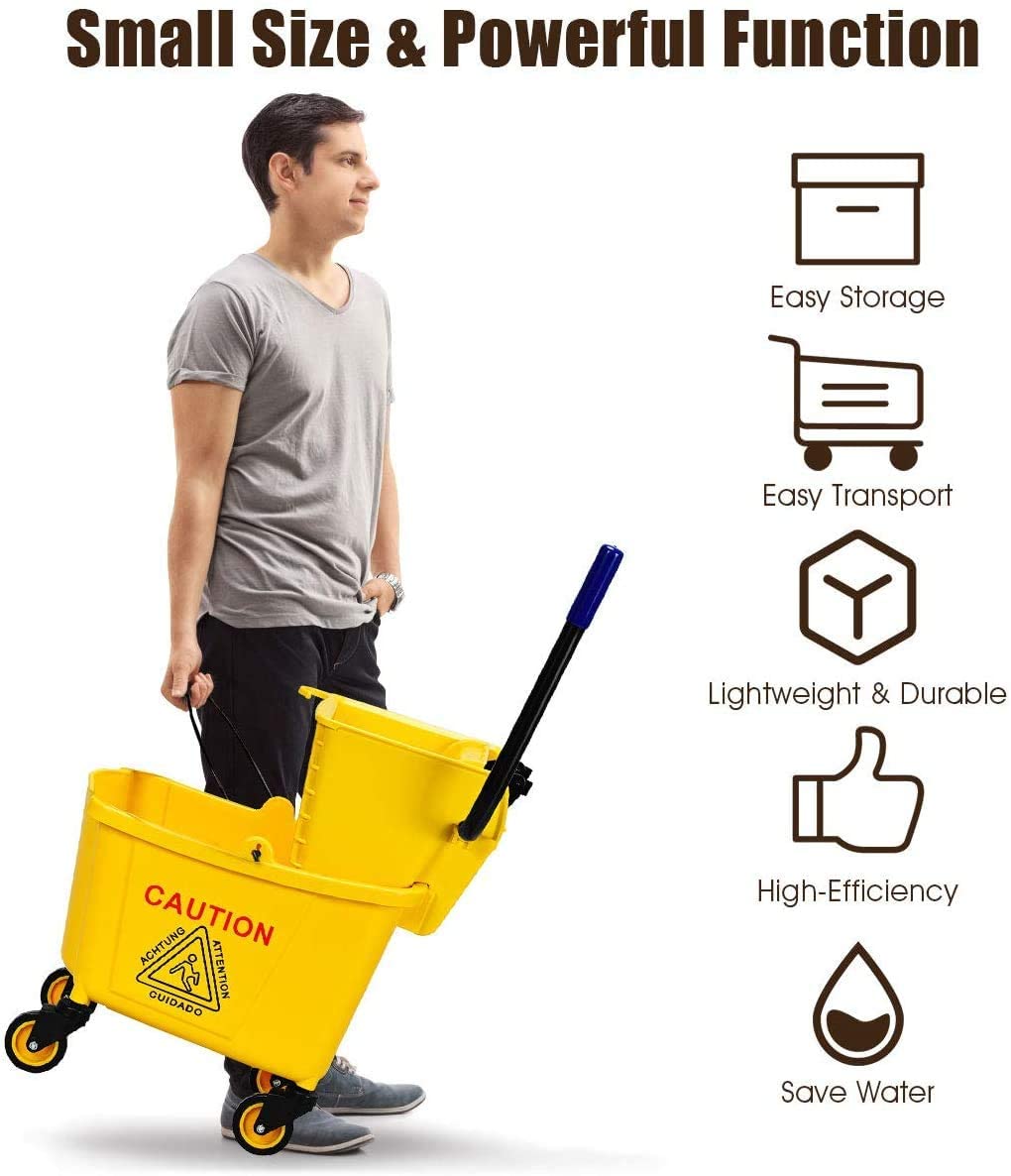 ARLIME Mop Bucket with Wringer On Wheels, 26 Quart Capacity Portable Wringer Trolley on Wheels, Side Press Floor Cleaning Wavebrake w/Handle, Mop Bucket for Home, Commercial, Restaurants