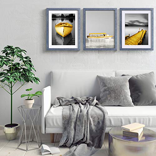 11x14 Rustic Blue Picture Frame Wooden Frame with 2 Mats for 8x10 or 9X12 Picture, 8x10 Picture Frame 9x12 Matted Picture Frame or 11x14 without Mat - Rustic Picture Frame 11x14 Wall Tabletop Display
