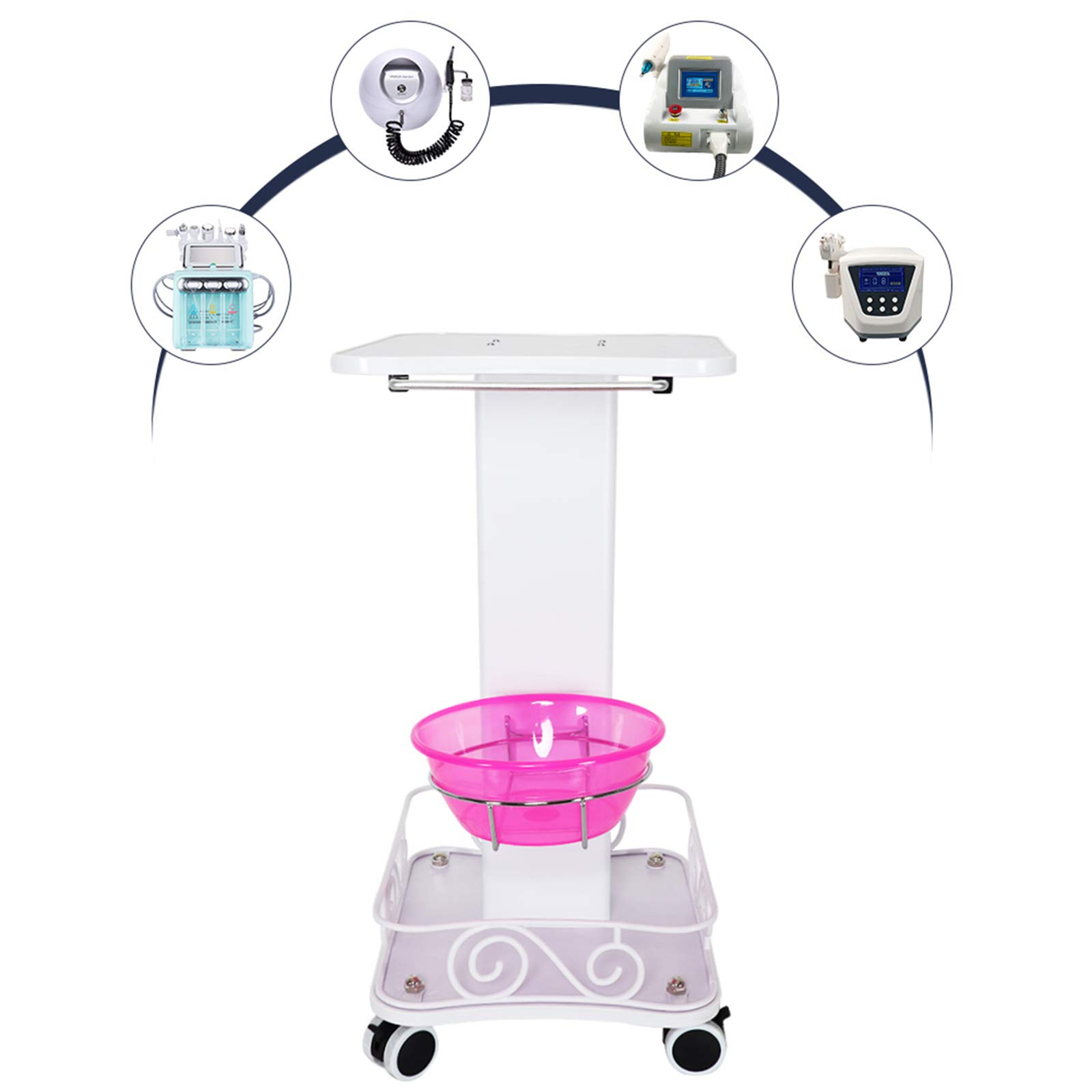 Beauty Salon Trolley Cart with Wheels and Large Storage Fence,Multil-Function Mobile Salon Spa Rolling Esthetician Cart Instrument Tray Hairdressing Service Cart Max Load 88lbs