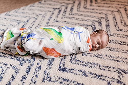 Florida Kid Co. Fish Baby Swaddle Blanket - 70% Viscose from Bamboo/ 30% Cotton Muslin - Silky Soft, Breathable, Lightweight, Large - 47 in. x 47 in.