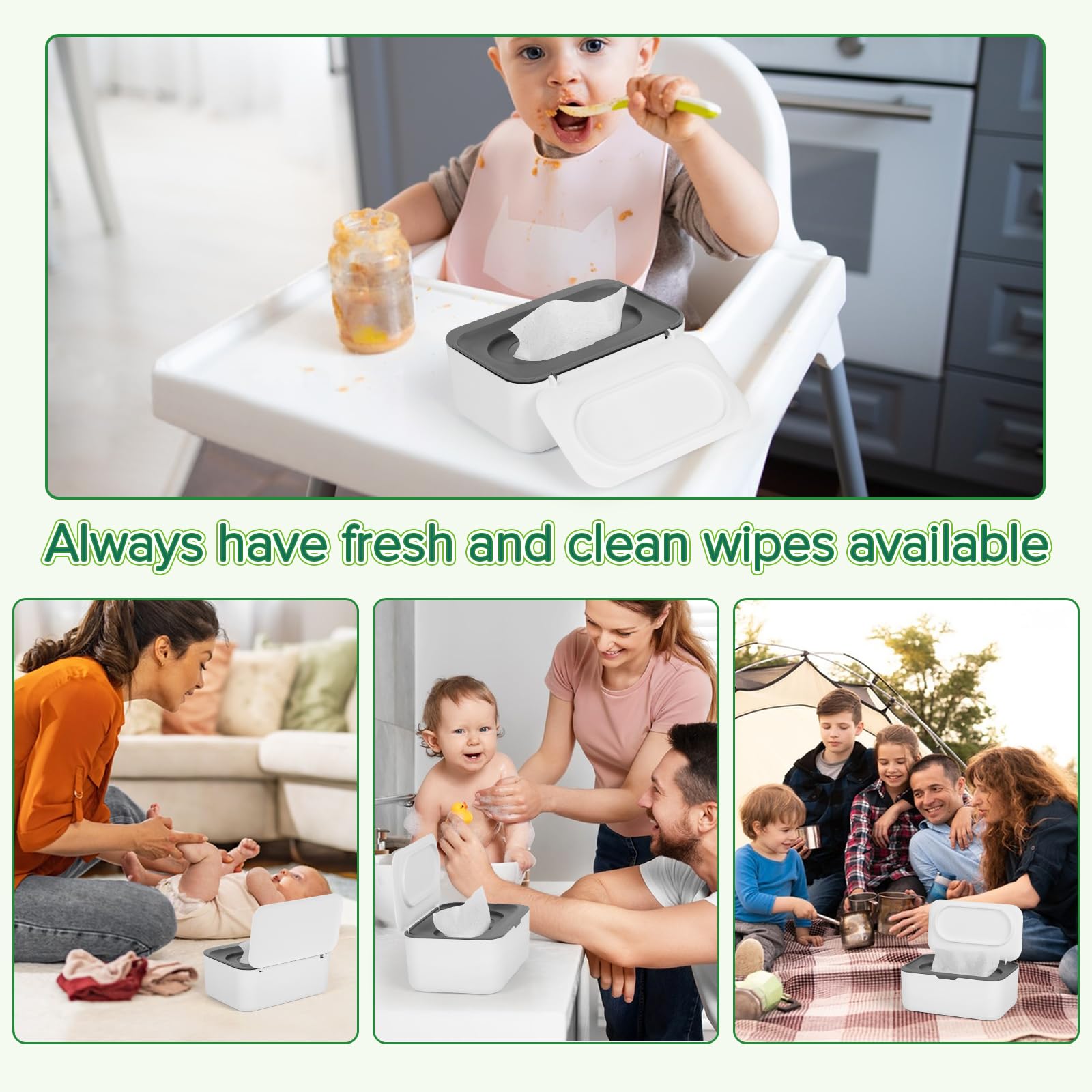 Flenpptly Baby Wipes Dispenser, Wipes Case Baby Wipe Holder Keeps Wipes Fresh, Non-Slip, Easy Open & Close (Gray)