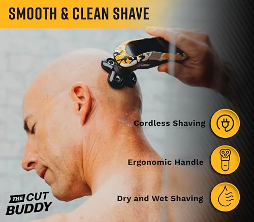 Head Shaver for Bald Men, Water-Resistant, Replaceable Head, Rechargeable, Electric, Cordless, Ergonomic, Bald Buddy