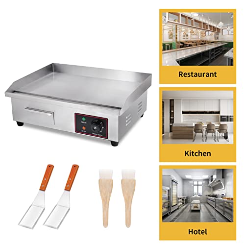 22" Commercial Electric Griddle, Electric Flat Top Grill, 3000W Countertop Griddle with Shovels and Brushes for Restaurant Kitchens
