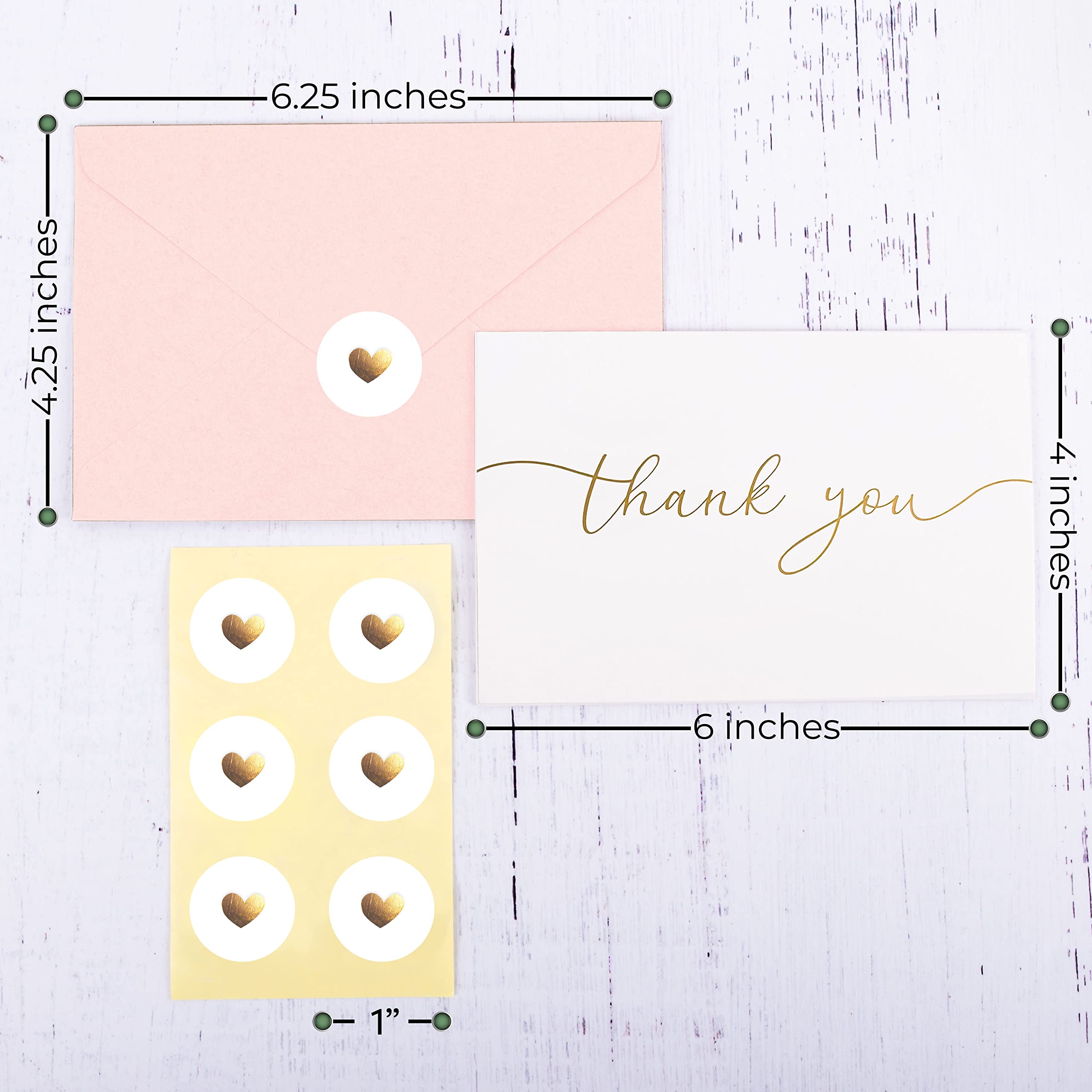 100 Heavyweight Blank Thank You Cards with Envelopes - Blank Cards and Envelopes - Thank You Cards Wedding with Envelopes Set - Gold Script Thank You Notes - Thank You Cards Bridal Shower (100 Pack)