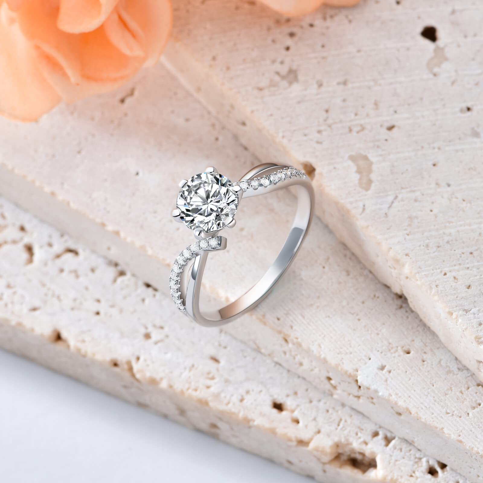 1.15 Carat (ctw) Moissanite engagement rings for women Platinum Plated Silver ring Moissanite rings - 8