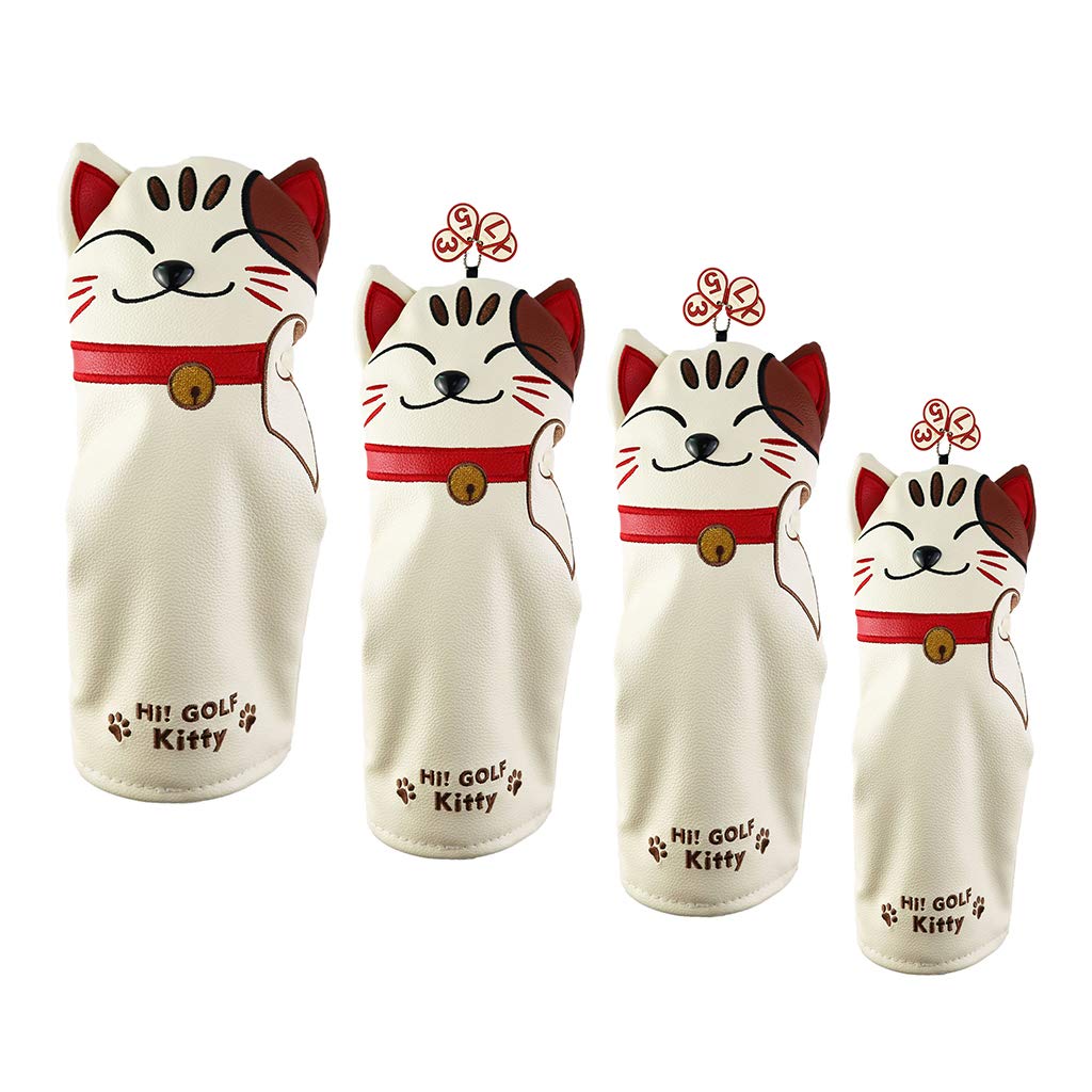 #N/A 4 Pieces Golf Head Covers PU Leather Headcover with Lucky Cat Design