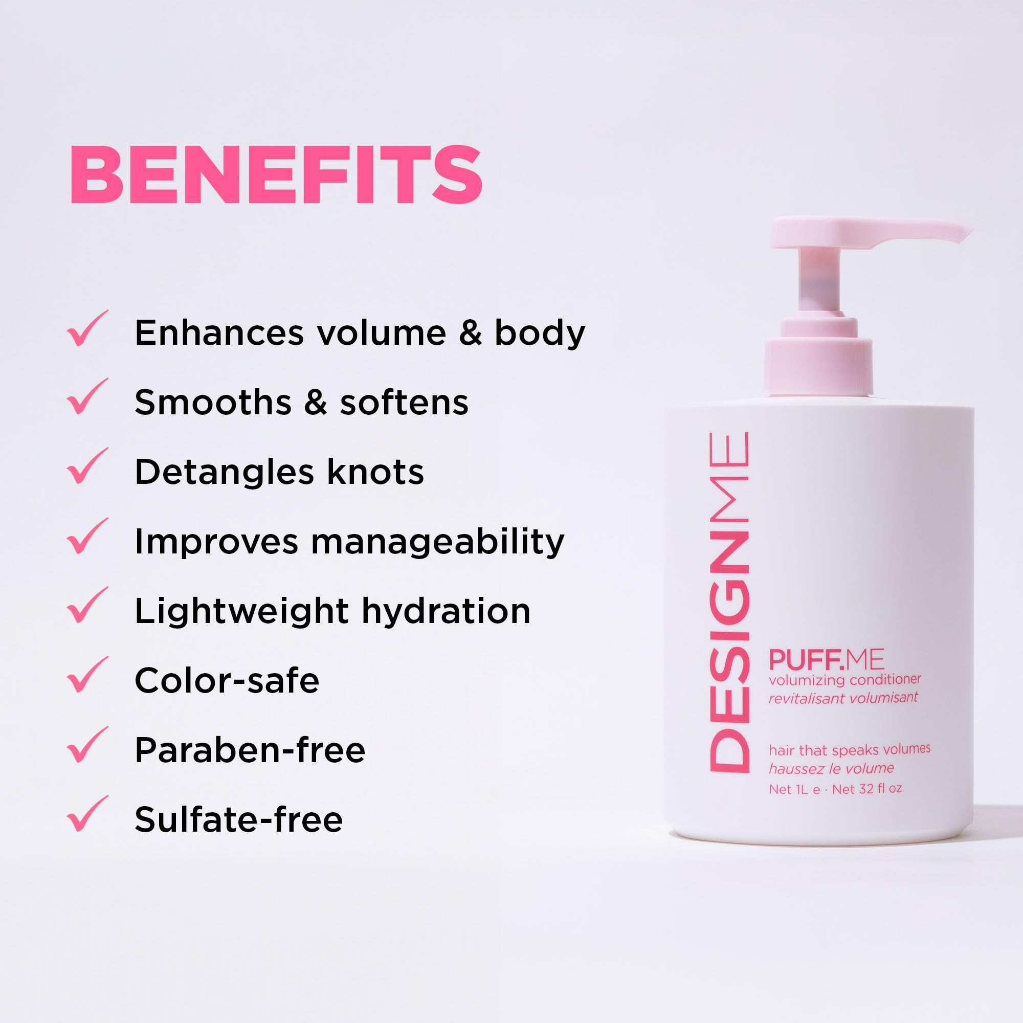 Design.Me PUFF.ME Hair Volume Shampoo and Conditioner Bundle | Paraben & Sulfate Free Shampoo & Color Conditioner Enriched with Sunflower Seed Oil | Color-Safe Hair Volumizer Set, (32 Fl Oz Each)