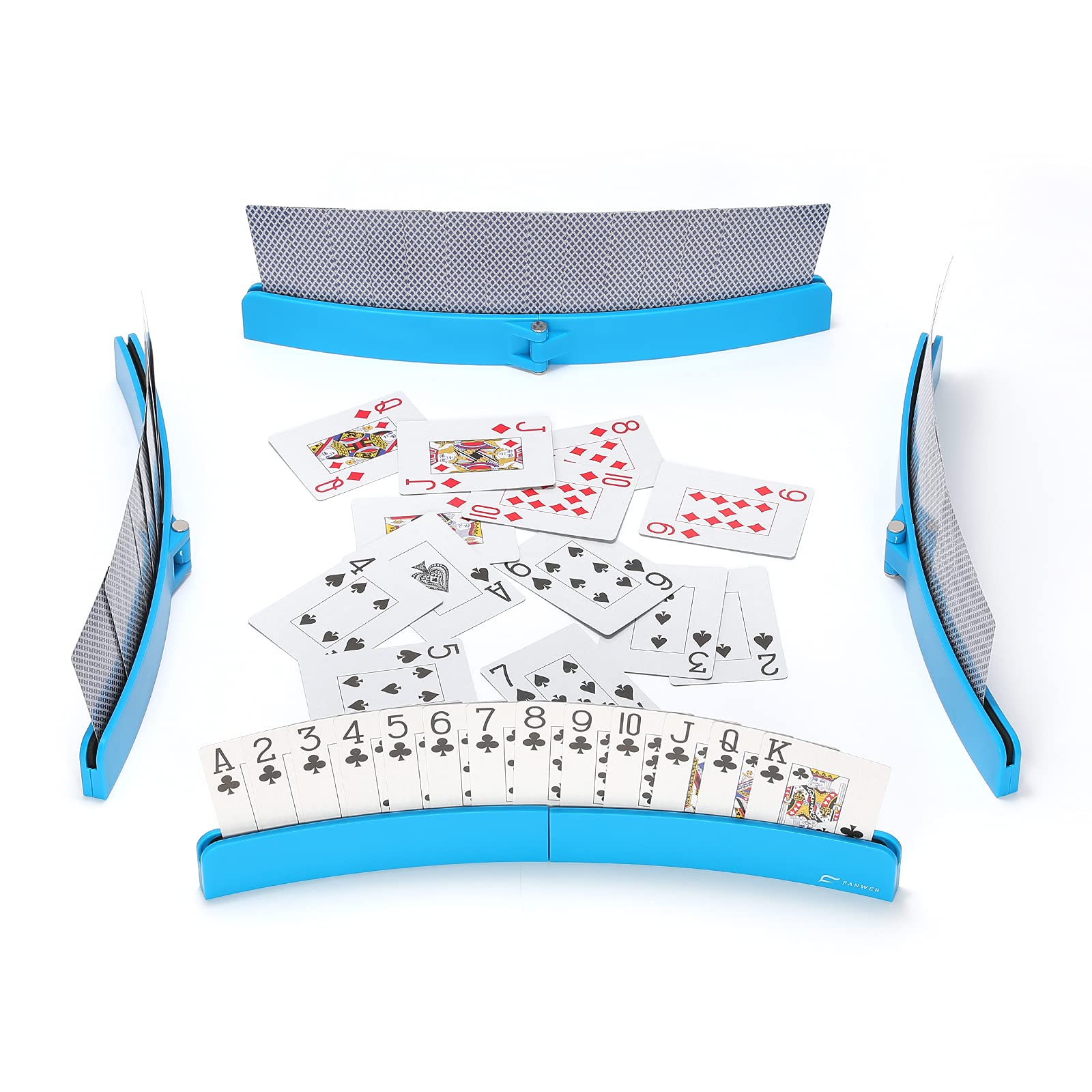 4 Pack Cards Holder for Playing Cards, 13.3" Plastic Tray Rack Organizer for Kids, Seniors, Little Hands, Arthritis, Hands Free Playing Cards Holder Ideal for Bridge Canasta Strategy Card Playing-Blue