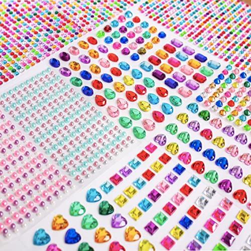 2200+ Gem Stickers, Glitter Stickers Rhinestones Self Adhesive Jewel for Crafts gems, Assorted Shapes &Color Craft Jewels, 10 Sheet Big Gems, 3 Sheet Small Gems