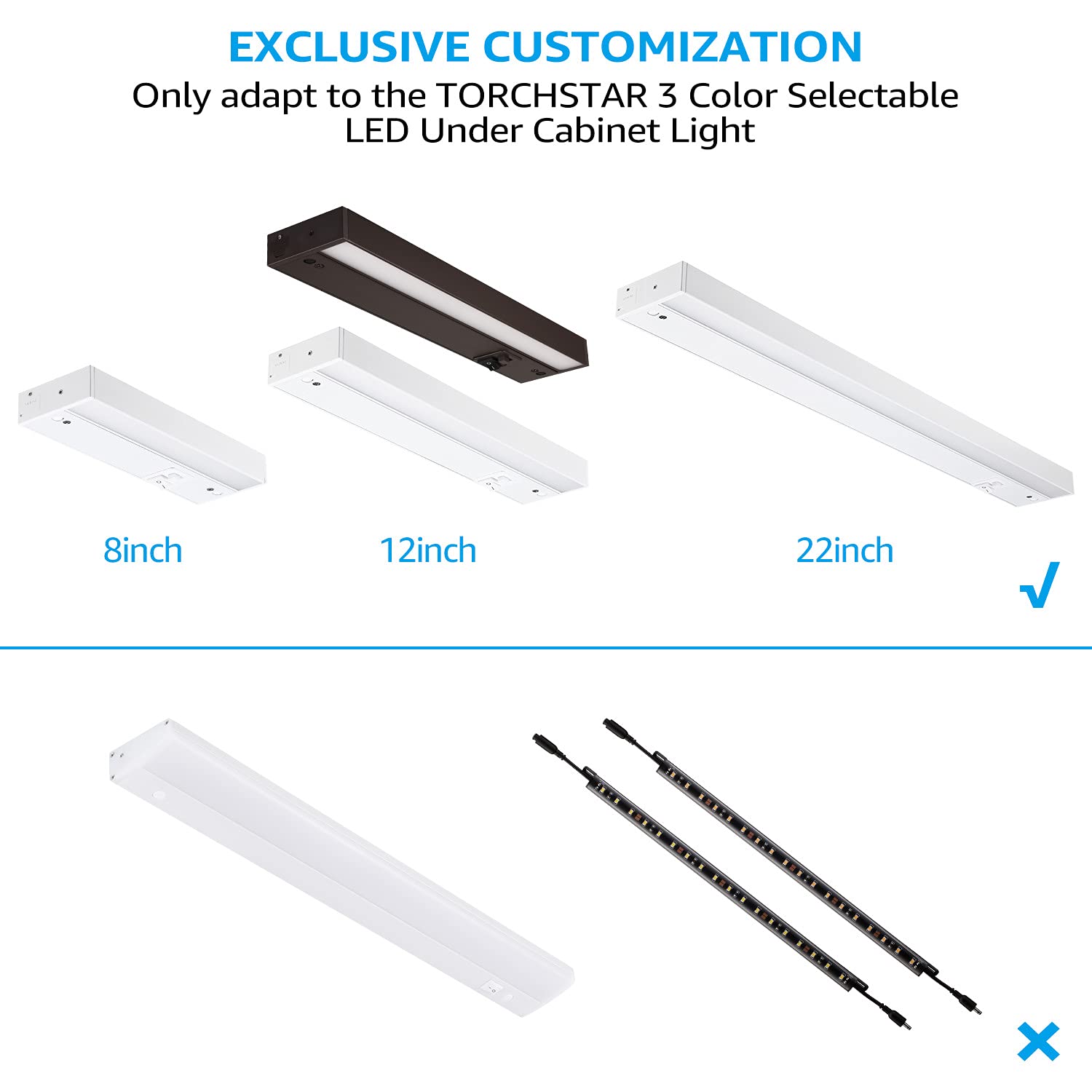 TORCHSTAR 3.3FT Extension Cable, Under Cabinet Light Extension Cable, Interconnect Cable, Male to Female, Pack of 2