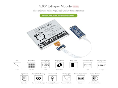 Waveshare 5.83inch E-Paper E-Ink Display Module for Raspberry Pi Pico 648×480 Pixels Black/White SPI Interface