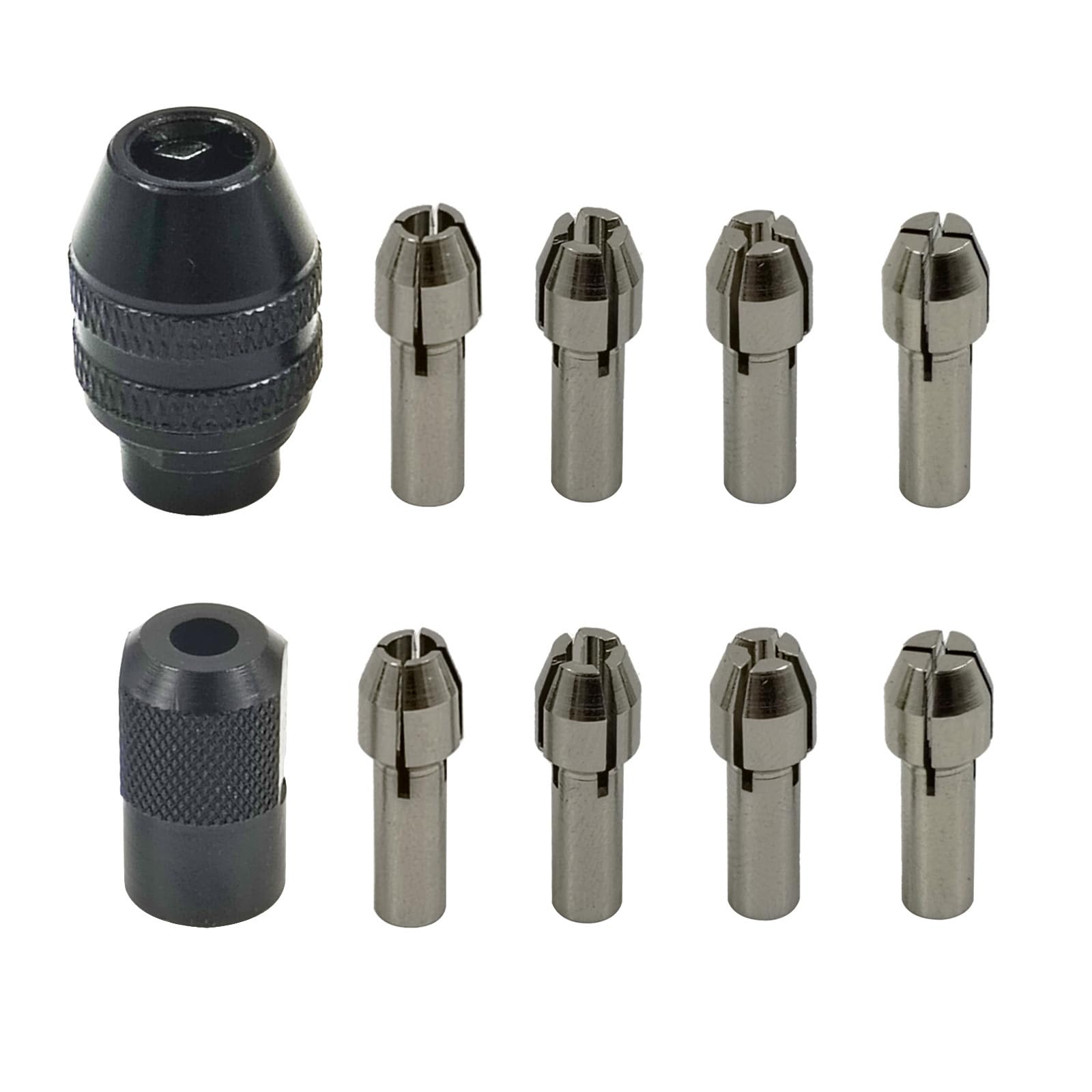 10 Pcs Rotary Collet Nuts Set, 3-Jaw Multi Quick Change Keyless Clamping Chuck for Rotary Tools (Collet Size: 1mm/1.6mm/2.3mm/3.2mm)