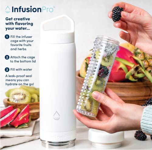 Infusion Pro Fruit Infuser Water Bottle Vacuum Insulated (20 oz) Stainless Steel : Fruit Infusion Recipe eBook : Bottom Loading Water Infuser for More Flavor : Easy Cleaning : Great Gift Water Bottle