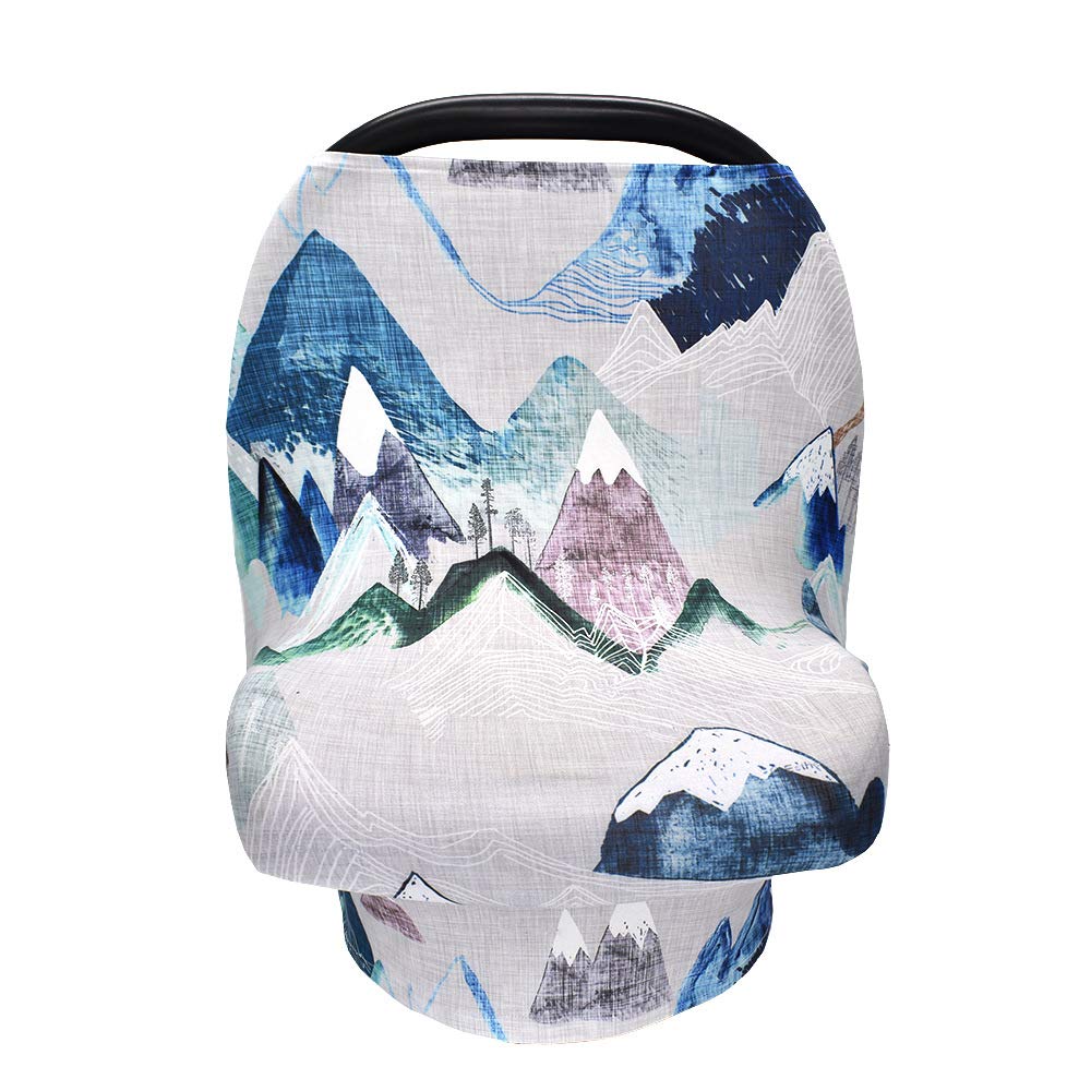Nursing Cover for Baby Breastfeeding Stretchy Car Seat Canopy for Baby Girls/Boys, Multi-Purpose Soft Breathable Nursing Cover for Shopping Cart, High Chair, Stroller, Baby Shower Gifts(Blue)