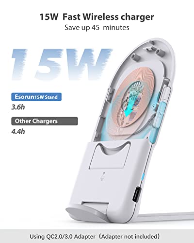 Foldable Wireless Charging Stand,15W Fast Wireless Charger and Charging Pad for iPhone 14/13 Pro Max/12/11/8 Plus/X/XR/XS/Mini/SE, Pixel 6/5,Samsung S21 Ultra/20/10/ Note 10 and AirPods(No Adapter)