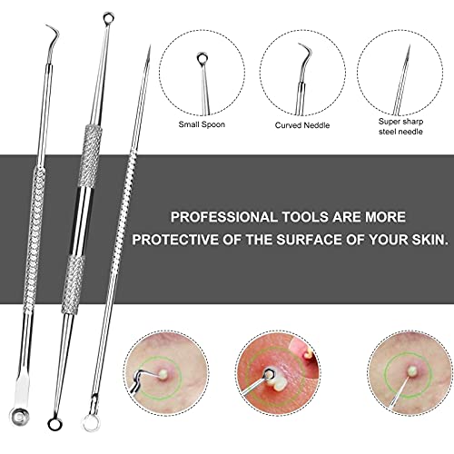 Fluco Blackhead Remover Pimple Popper Tool Kit, 8pcs Blackhead Comedone Extractor Tool for Nose Face, Blemish Whitehead Extraction Popping, Stainless Silver