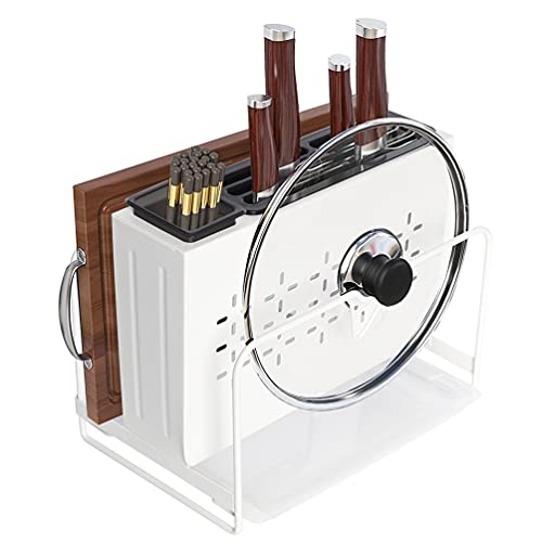 Knife Block, Smathou Knife Holder, Cutting Board Holder, 4 in 1 Kitchen Countertop Organizer, White