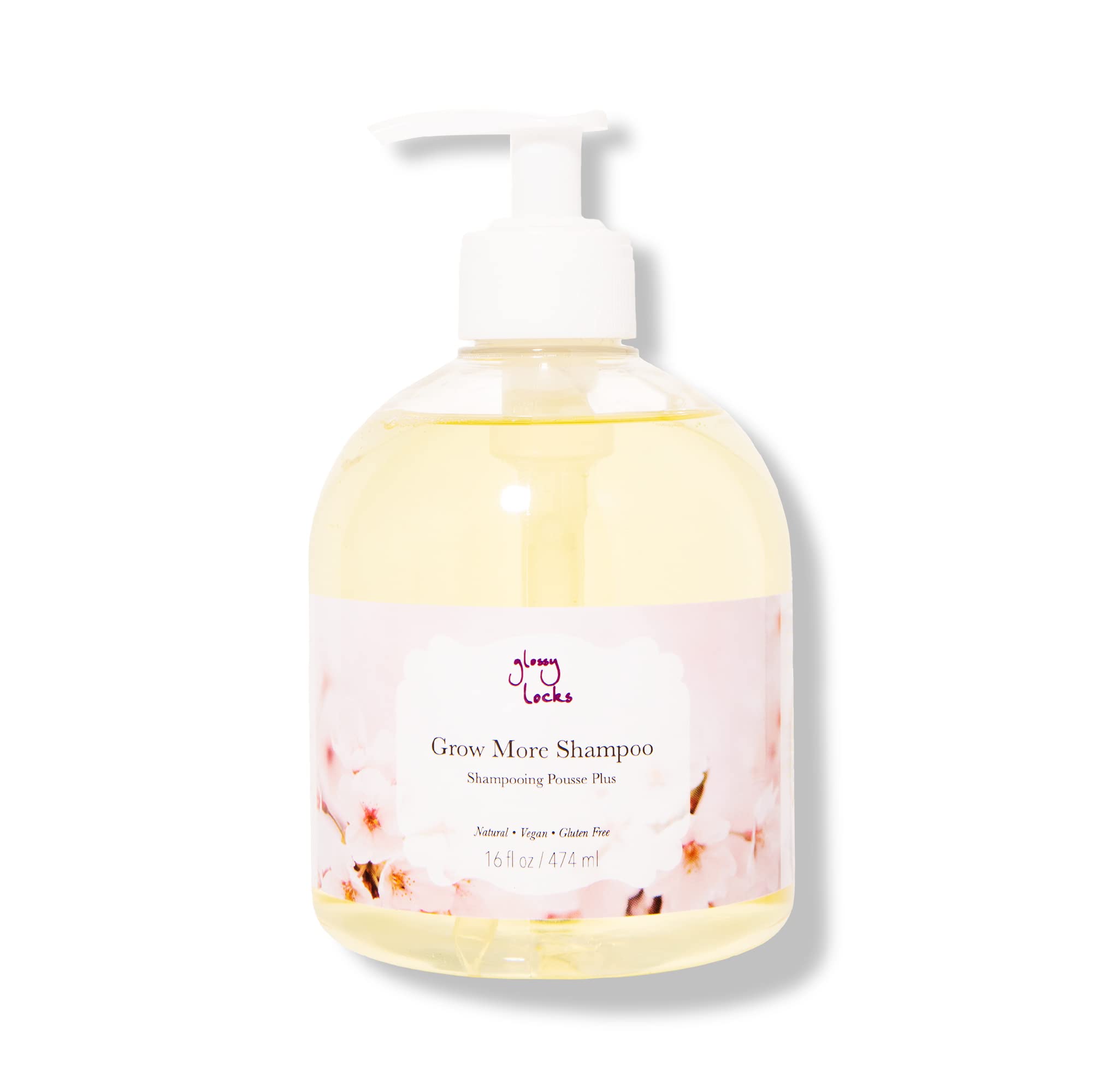 100% PURE Glossy Locks Grow More Shampoo Voluminous Hair Refresh Rejuvenating Blend of Vitamins & Caffeine Wash Hydrate & Restore Vibrancy - Vegan - 16 Fl Oz