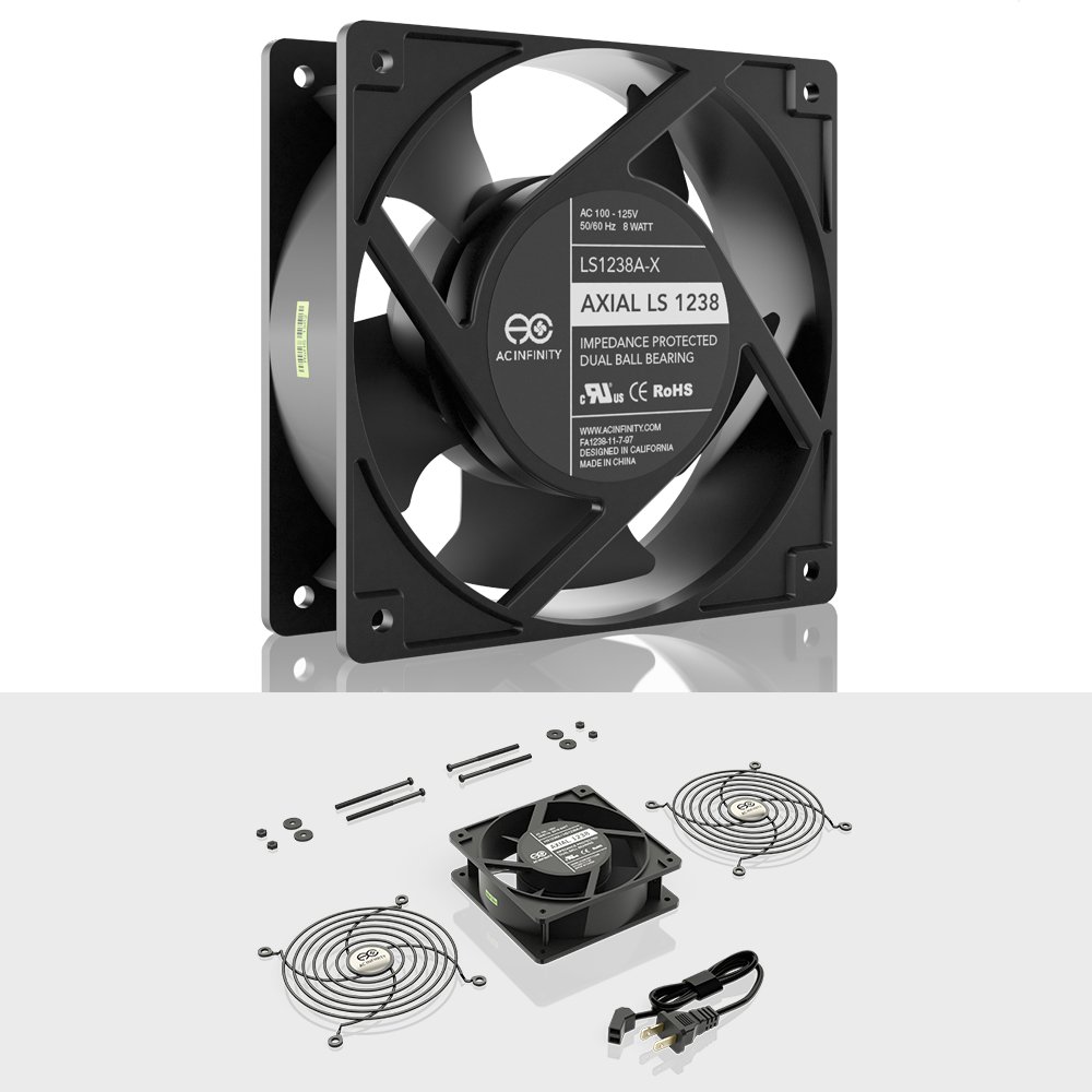 AC Infinity AXIAL LS1238, Quiet Muffin Fan, 120V AC 120mm x 38mm Low Speed, UL-Certified for DIY Cooling Ventilation Exhaust Projects