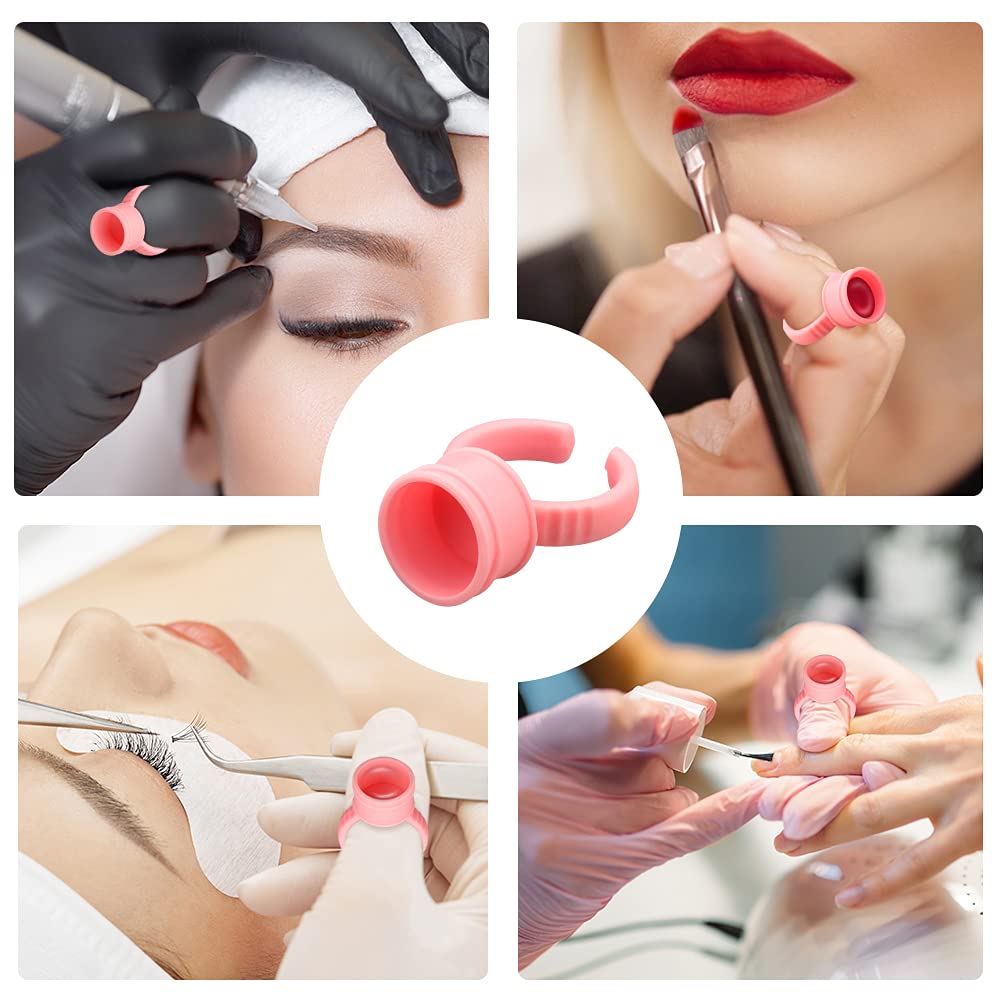100PCS Disposable Plastic Nail Art Tattoo Glue Rings Holder Eyelash Extension Rings Adhesive Pigment Holders Finger Hand Beauty Tool