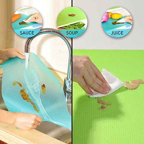 12 PCS Refrigerator Liners,Cailide Washable Mats Covers Pads,Home Kitchen Gadgets Accessories Organization for Glass Shelves Multi-Use Shelf Drawer Fridge Liners (Blue+Green+Pink,12 Pack (17.7"×11.6")