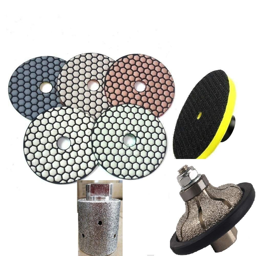 1" Diamond Ogee Bullnose Router Bit shaping wheel 2" Diamond Zero Tolerance Grinding Drum 4" Diamond Dry Polishing Pad 12+1 stone concrete granite marble counter top sink table top repair