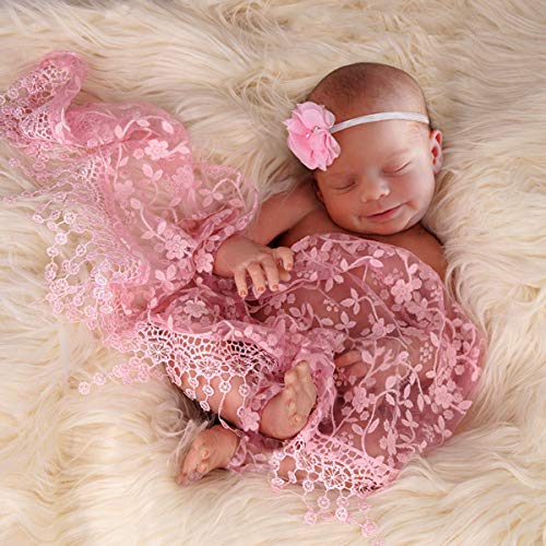 Yunnyp 3pcs Baby Photo Shooting Background Set,Baby Photo Props Fluffy Blanket + Wrap + Headband Set Newborn Photography Wrap Mat (Pink)