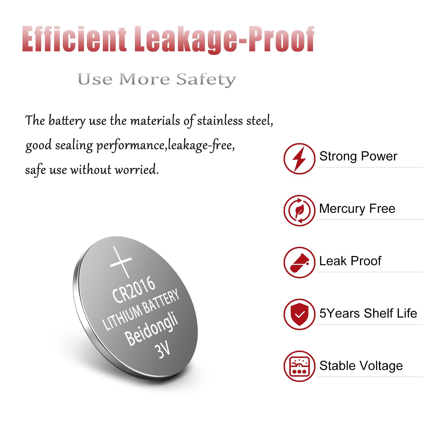 Beidongli CR2016 3V Lithium Battery (10-Pack)【5-Year Warranty】
