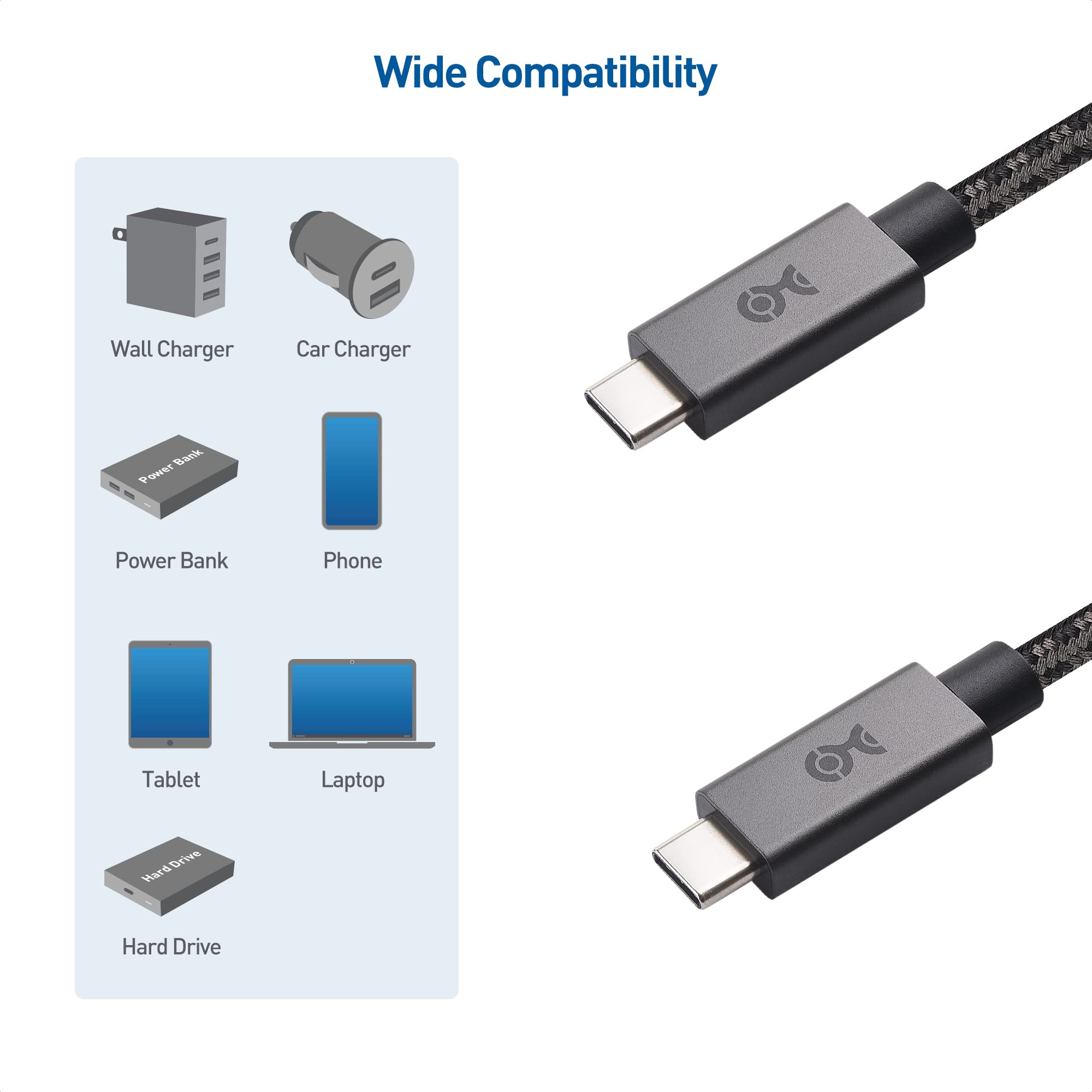 Cable Matters Braided Long USB C Cable 10 ft with Fast Charging, Up to [100W Charging, 480Mbps Data Transfer], No Video Support, Black, USB C Charger Cable Compatible with MacBook Pro, PS5 Controller