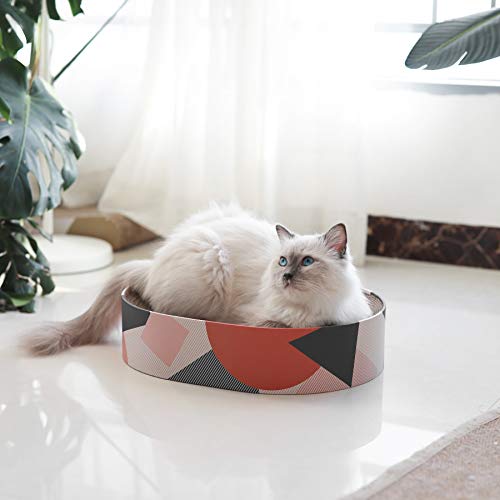 MSBC Cat Scratcher Carboard Bed Lounge Couch for Indoor Cats Oval Shape 17"x13", Kitty Cat Scratching Pad Recycle Corrugate Scratcher Long Lasting Furniture