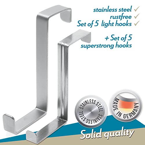 4smile Over The Door Hooks, 5 + 5 Pack - Stainless Steel Door Hanger with Foam + Adhesive Pads - Z-Shaped Metal Door Hooks for Hanging on Different Door Widths, Rust Free