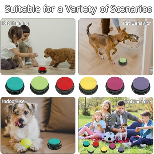 BOSKEY Set of 6 Dog Buttons, Dog Communication Button, Dog Talking Button, Recordable Button, Dog Touch Button, 50 Training Stickers to Teach Your Dog to Talk!(6 Pack)