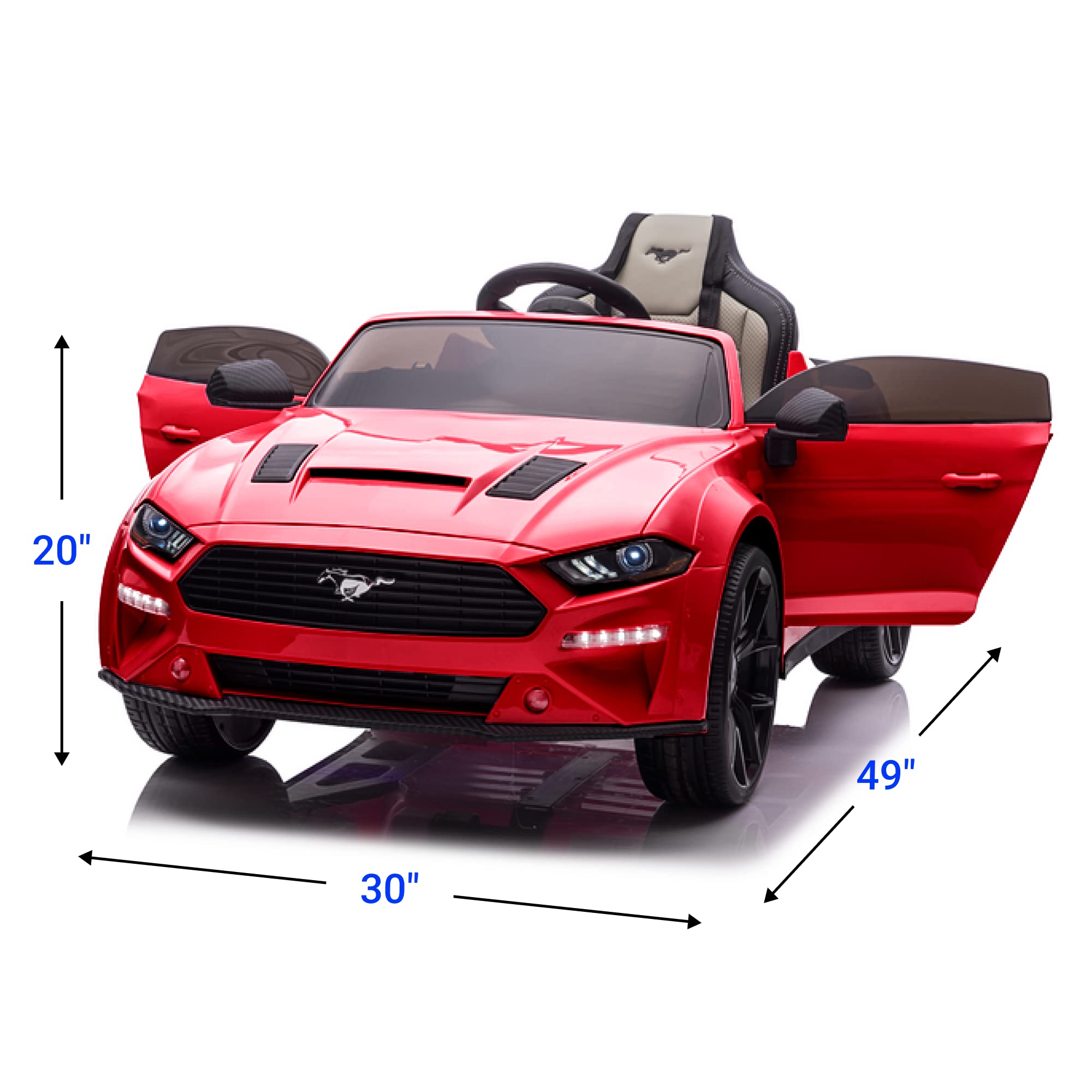 Ford Mustang 24V Ride On Kids Car 4WD Powerful Electric Vehicle, with Rubber Wheels, Bluetooth, FM Radio, Remote Control, Leather Seat, Soft Brake & Suspension, Max Speed 6 Mph