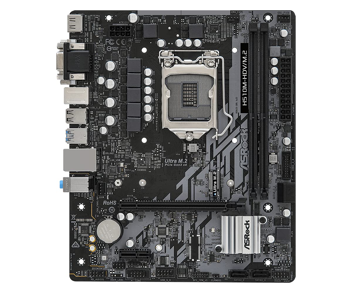 ASRock H510M-HDV/M.2 Compatible with Intel 10th and 11th Generation CPUs (LGA1200) H510 Chipset, MicroATX Motherboard