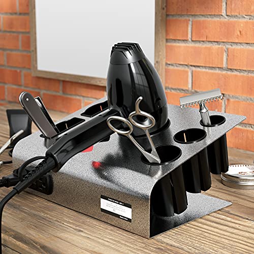 PENNYNANA Large 8-Hole Salon Desktop Hair Iron & Blow Dryer Holder,Hair Tool Organizer Barber Organizer w/ 3-Plug Outlet,Metallic…