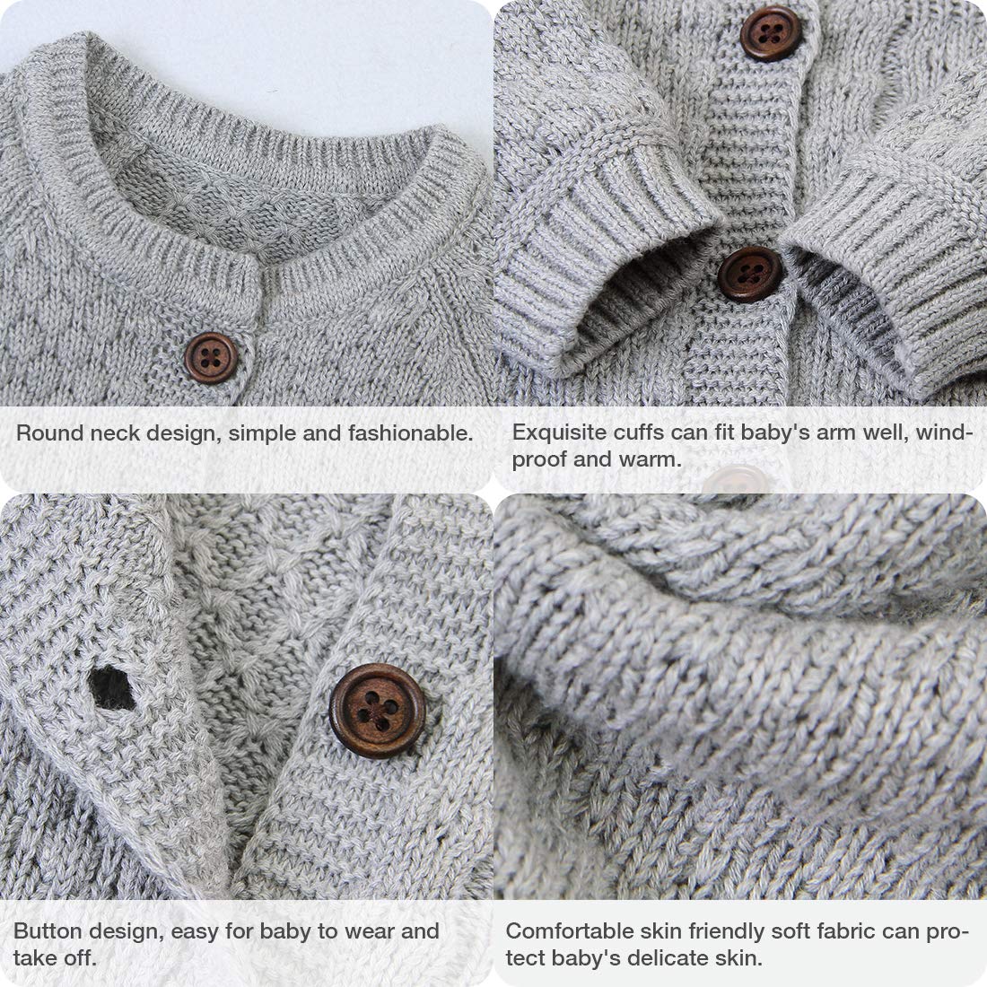 OLSCROM Baby Newborn Knitted Sweater Romper Longsleeve Outfit Cotton Jumpsuit with Warm Hat Set