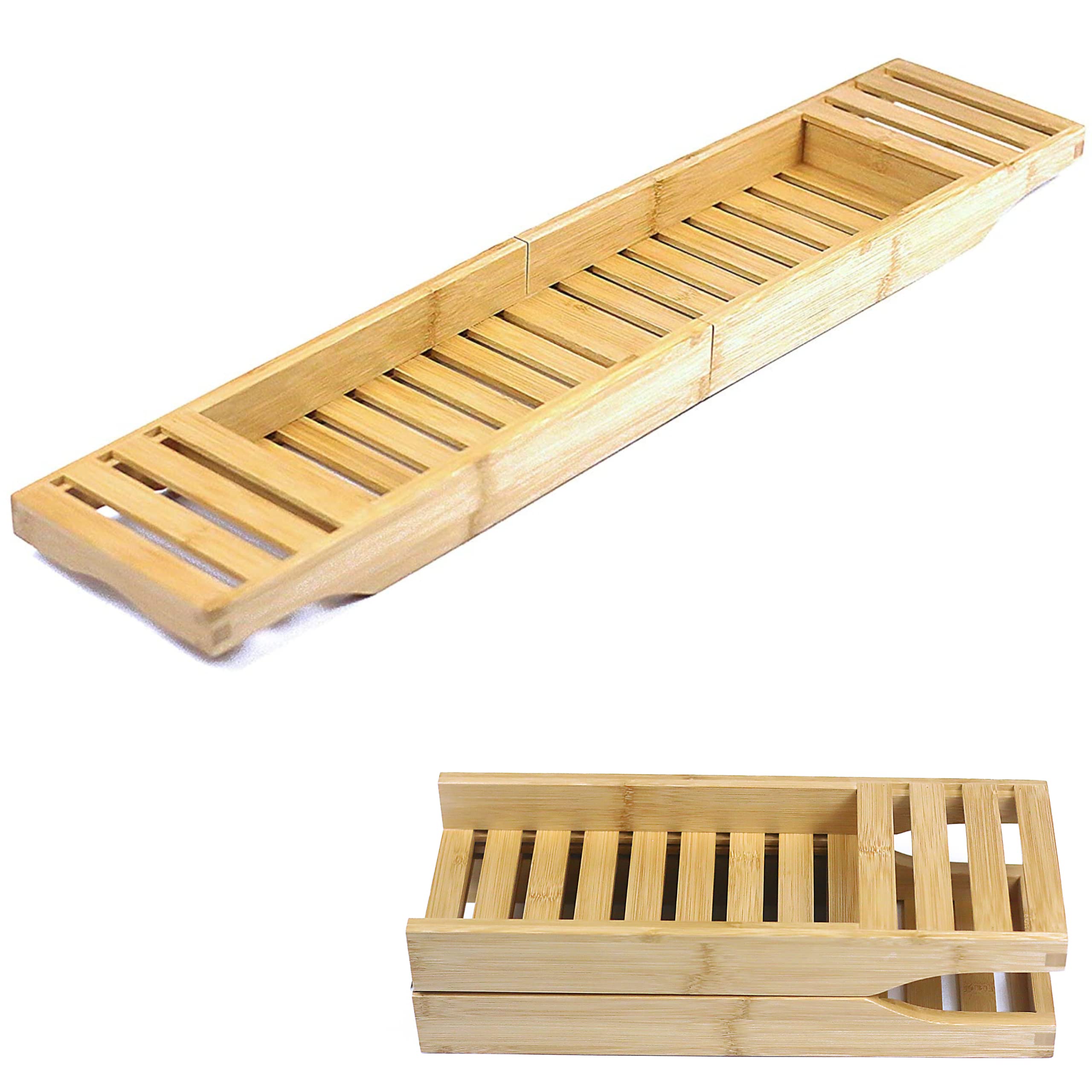 Cabot & Carlyle Luxury Bath Caddy Tray for Tub | Bath Table | Premium Bamboo Bathtub Tray for Tub | Fits All Bath Accessories Wine Glass, Books, Tablets, Cellphones, Shampoo | Bath Shelf Foldable.