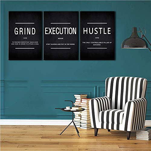 BWSPACE Inspirational Wall Art, Motivational Canvas Wall Art, grind hustle wall art 3 Pieces Wall Art Decorations for Office Living Room and Bedroom Decor (36" W x 16" H, GRIND)