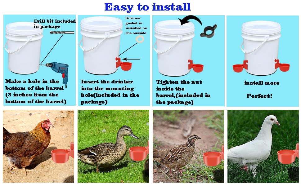 12 PCS Chicken Waterer,Chicken Water Cups,Chicken Feeder, No Waste Automatic Chicken Waterer, Keep It Clean Poultry Watering Cups,Free from Pollution Chicken Water Cup