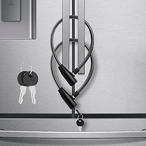 Fridge Cabinet Door Lock with Keys, Fresheracc Refrigerator Latch Baby Child Kids Proof Safety Cable Locks for French Doors Kitchen Bathroom RV No Drill No Screw Adhesive (2 Pack, Black)