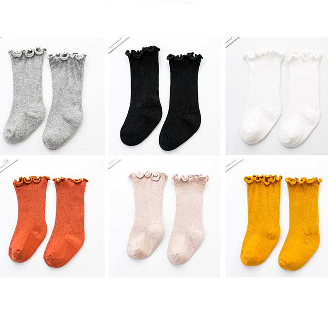 Ashmyova Baby Girls Boys Combed Cotton Socks Toddler Ankle Ruffles Sock Non-Slid for Newborn Infant Childrens 6PACK Size 3-5T