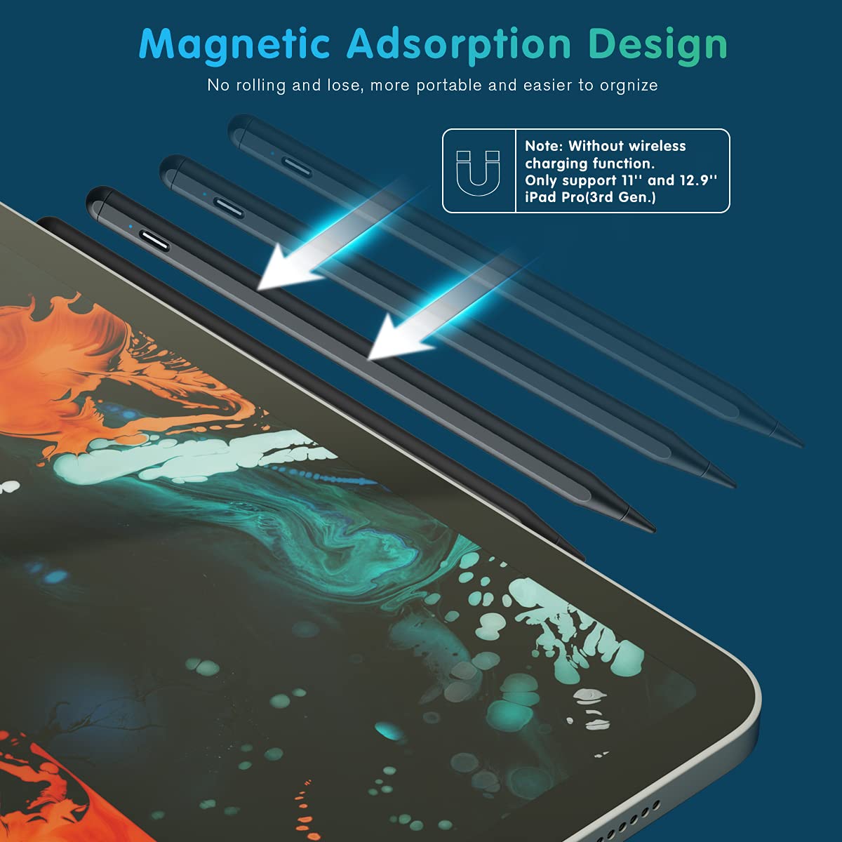 Stylus Pencil for iPad 10th & 9th Generation, Active Pen with Palm Rejection Compatible with 2018-2023 Apple iPad 10/9/8/7/6th Gen/iPad Pro 12.9 &11 inches/iPad Pro 6/5/4th Gen/iPad Air 5/4/3 Gen