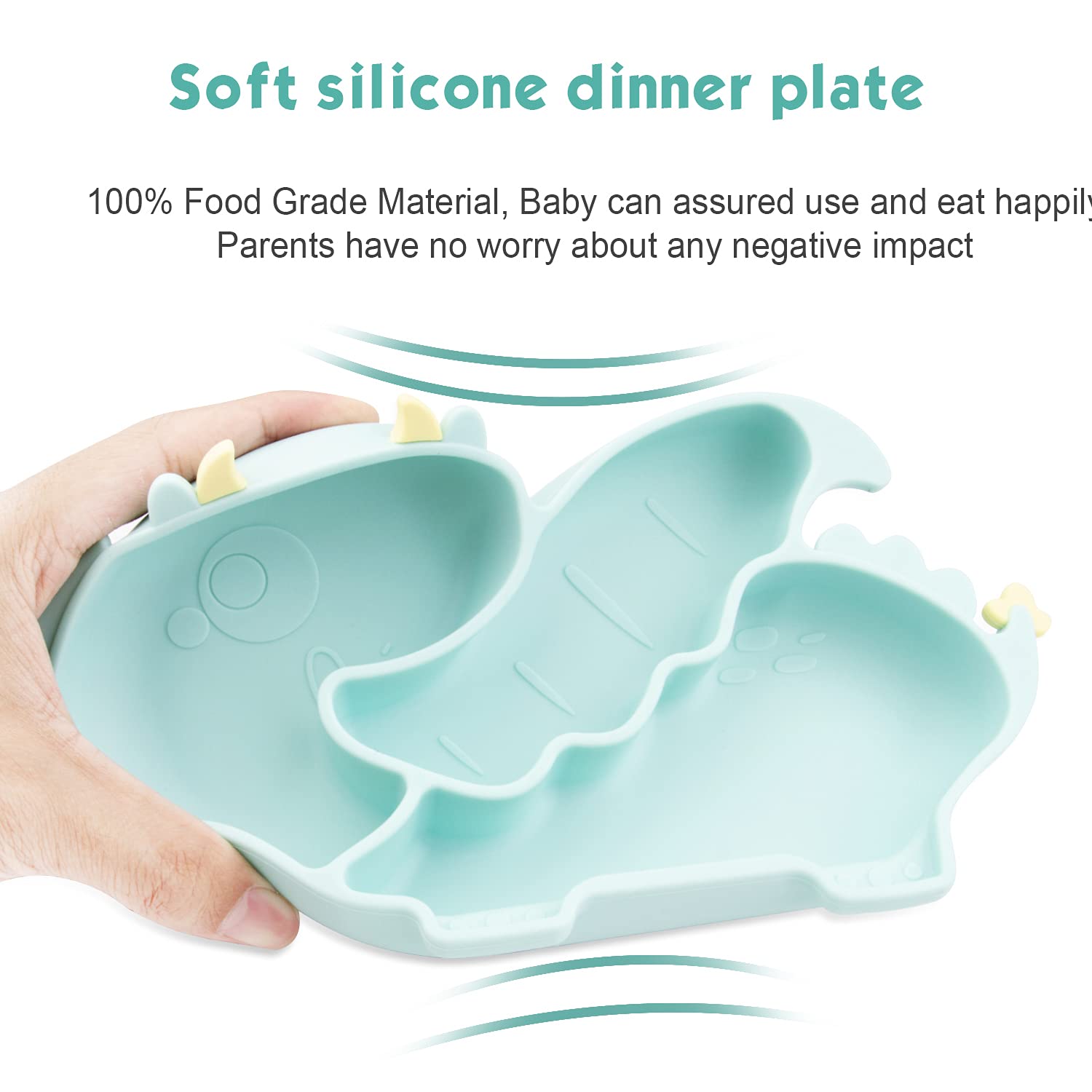 Linowos Silicone Suction Plate for Toddlers - Self Feeding Training Divided Plate Dish and Bowl for Baby and Toddler, Fits for Most Highchairs Trays (Cyan)