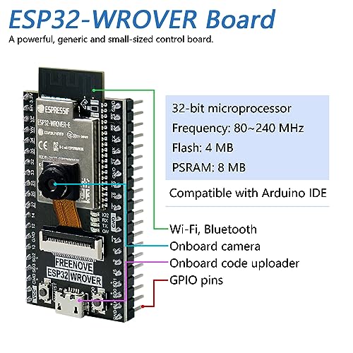 FREENOVE Basic Starter Kit for ESP32-WROVER (Included) (Compatible with Arduino IDE), Onboard Camera Wireless, Python C, 412-Page Detailed Tutorial, 141 Items, 61 Projects