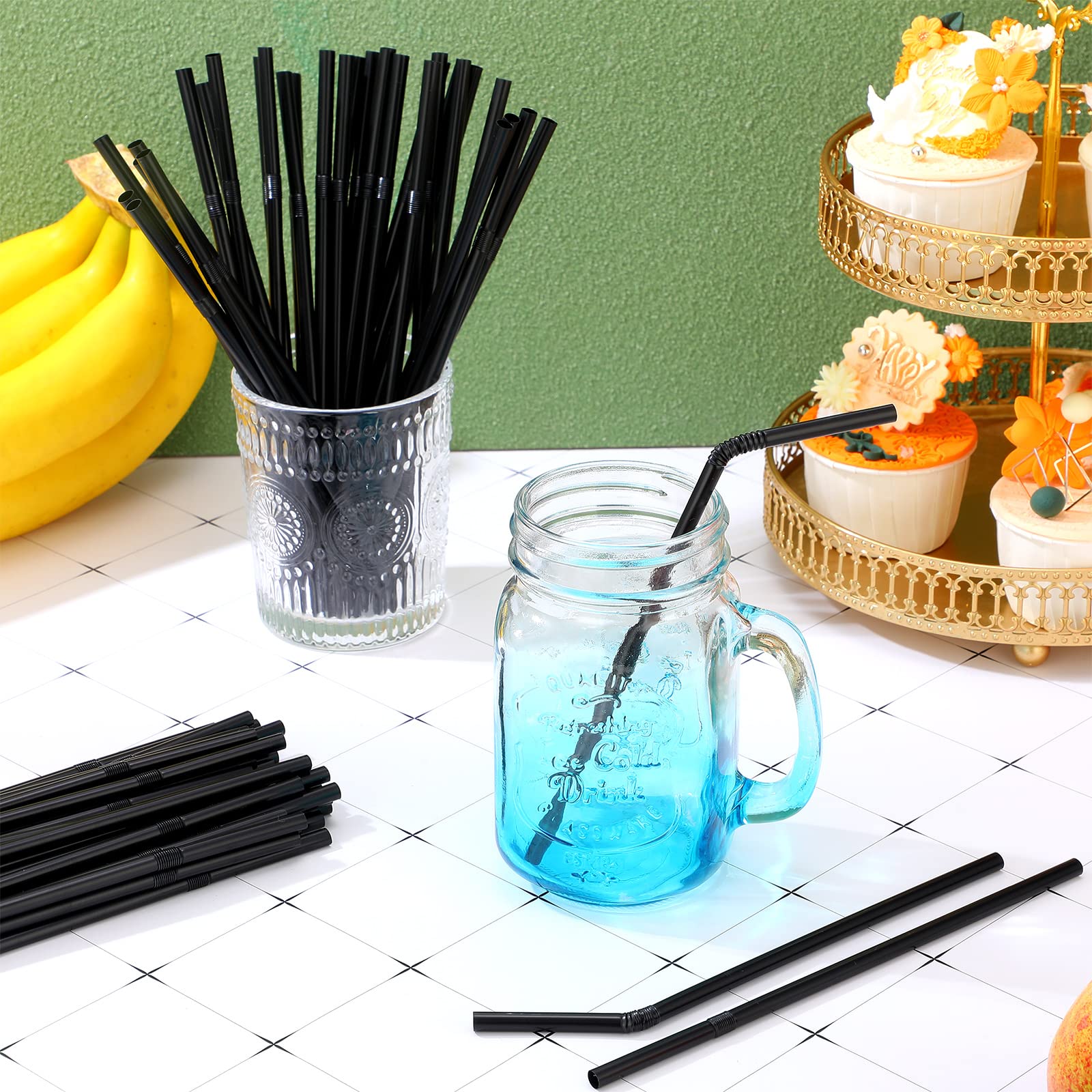 1000 Pcs Flexible Disposable Plastic Drinking Straws Bulk Plastic Long Flexible Straws (Black)