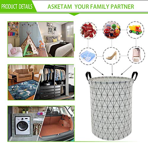 ASKETAM Fabric Laundry Basket Canvas Laundry Hamper for Dirty Clothes Toy Organizer Kid Nursery Room Decor Basket (Geometric rhombus)