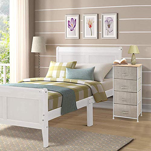 Byouth 4-Tier Dresser Tower, Fabric Drawer Organizer with 4 Easy Pull Drawers with Metal Frame,Wooden Tabletop for Living Room, Closet (Linen)