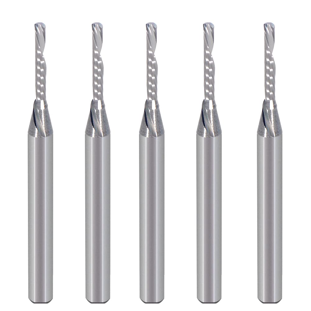 1/8 Inch Down Cut Single Flute (O Flute) Spiral End Mill CNC Router Bits ,with 1/16 Inch Cutting Diaļ¼25/64 Inch Cutting Length for Acrylic PVC MDF Wood Pack of 5 (3.175*1.5*10mm)