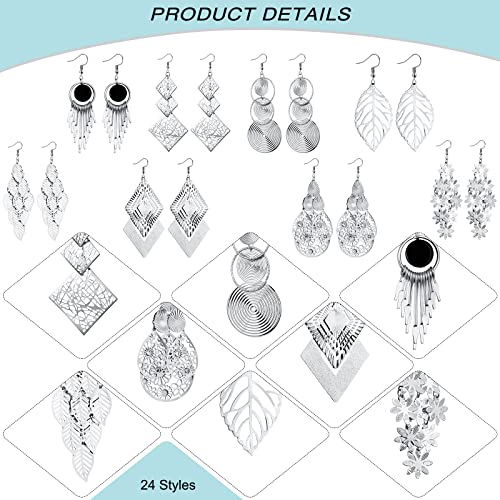 24 Pairs Crystal Teardrop Dangle Earrings Cubic Zirconia Hoop Earrings Boho Threader Earrings Set for Women Girls Christmas (Simple Style)